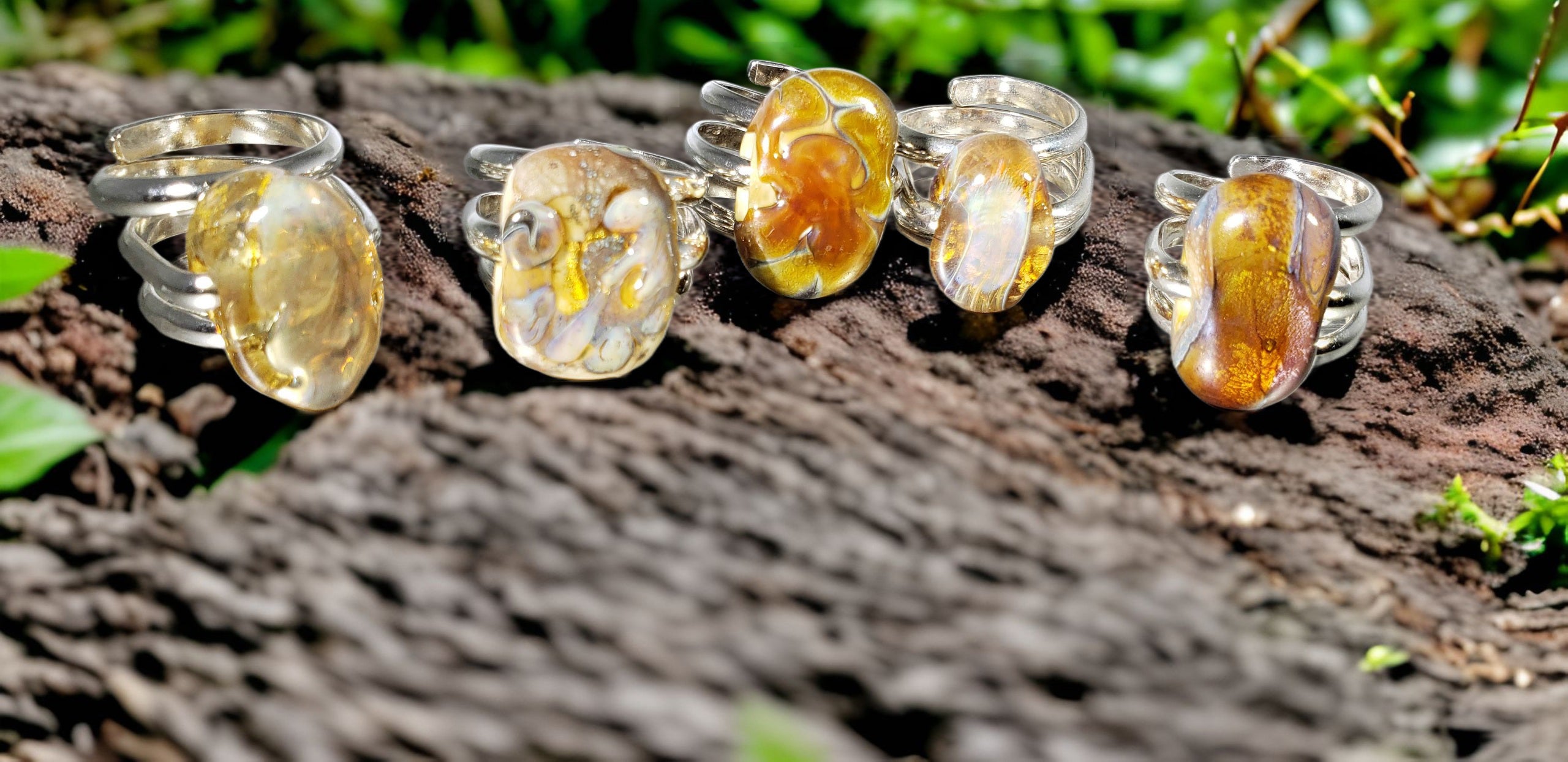 Torch Fired Natural Brown Adjustable Sterling Ring | Moss Creek Art LLC